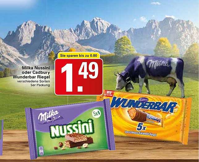 Milka Nussini Oder Cadbury Wunderbar Riegel Angebot bei Wez