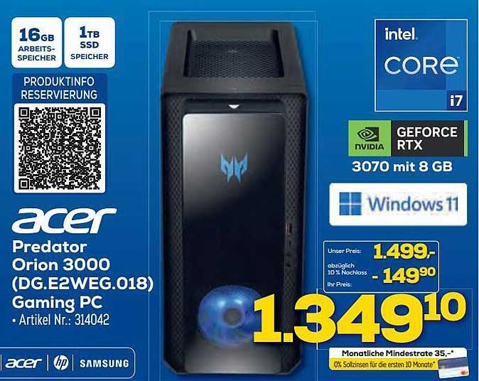 Acer Predator Orion 3000 Gaming Pc Angebot bei Euronics - 1Prospekte.de