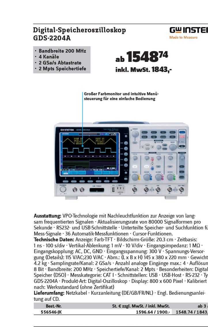 Digital Speicheroszilloskop GDS-2204A Angebot bei Conrad - 1Prospekte.de