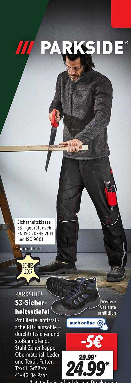 Parkside S3-sicherheitsstiefel Angebot bei Lidl - 1Prospekte.de