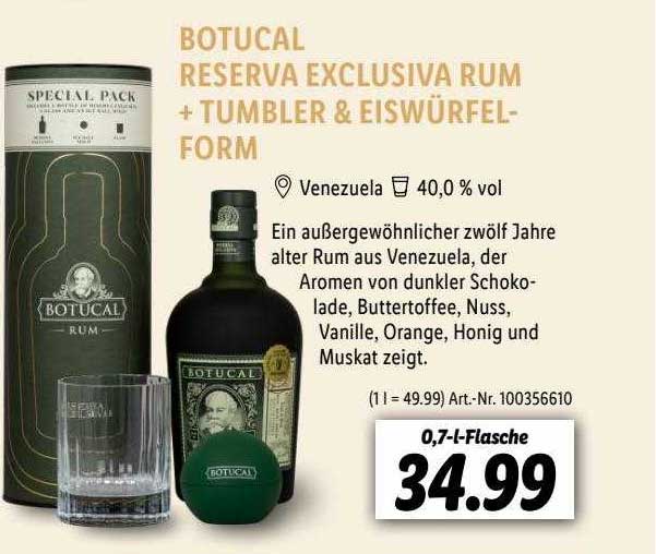 Botucal Reserva Exclusiva Rum + Tumbler & Eiswürfel-form Angebot bei Lidl