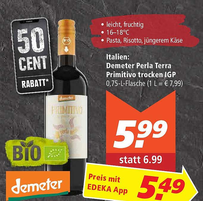 Italien: Demeter Perla Terra Primitivo Trocken IGP Angebot bei ...