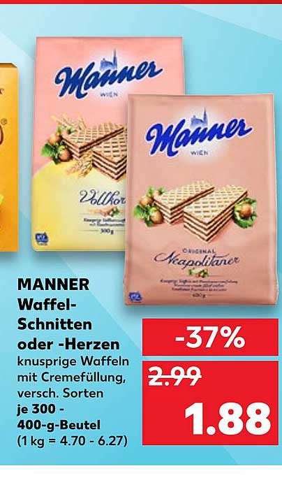 Manner Waffel-schnitten Oder -herzen Angebot bei Kaufland - 1Prospekte.de