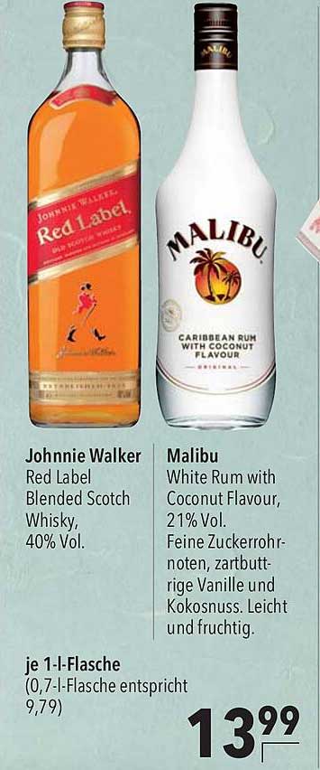 Johnnie Walker Red Label Whisky Oder Malibu White Rum With Coconut ...