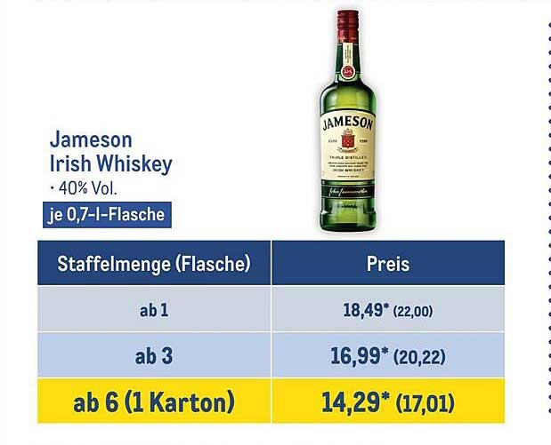 Jameson Irish Whiskey Angebot bei METRO - 1Prospekte.de