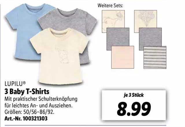 Lupilu 3 Baby T-shirts Angebot bei Lidl - 1Prospekte.de