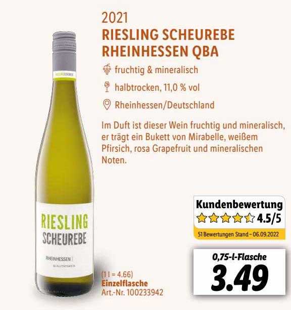 2021 Riesling Scheurebe Rheinhessen Qba Angebot bei Lidl - 1Prospekte.de