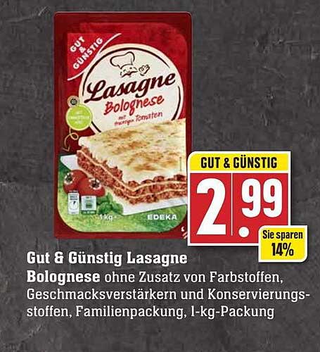 Gut & Günstig Lasagne Bolognese Angebot bei EDEKA - 1Prospekte.de