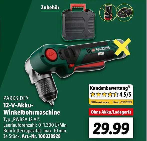 Parkside 12-v-akku-winkelbohrmaschine Angebot bei Lidl - 1Prospekte.de
