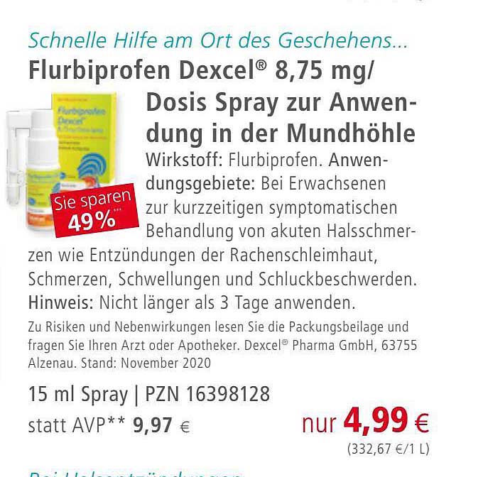 Flurbiprofen Dexcel Dosis Spray Zur Anwendung In Der Mundhöhle Angebot ...