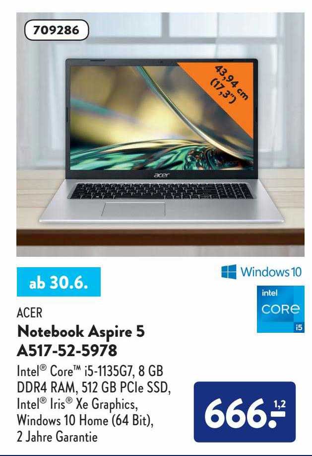 Acer Notebook Aspire 5 A517-52-5978 Angebot bei ALDI Nord - 1Prospekte.de