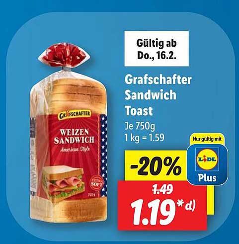 Grafschafter Sandwich Toast Angebot bei Lidl - 1Prospekte.de
