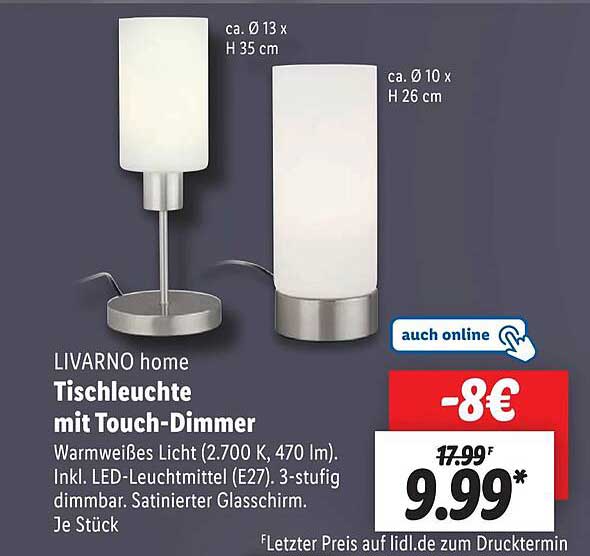 Livarno Home Tischleuchte Mit Touch-dimmer Angebot bei Lidl - 1Prospekte.de