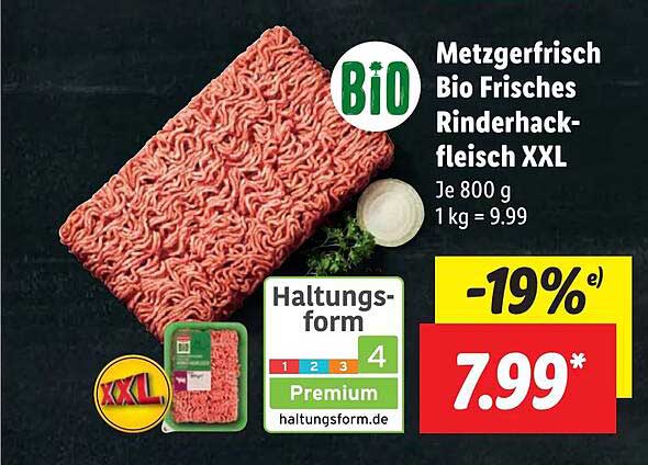 Metzgerfrisch Bio Frisches Rinderhackfleisch XXL Angebot bei Lidl ...