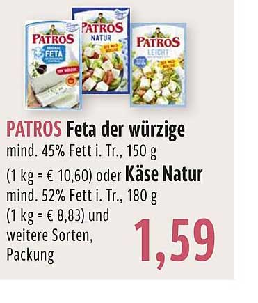 Patros Feta Der Würzige Oder Käse Natur Angebot bei BUNGERT