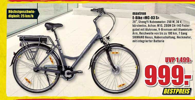 Maxtron E-bike »mc-03 S« Angebot bei B1 Discount Baumarkt - 1Prospekte.de