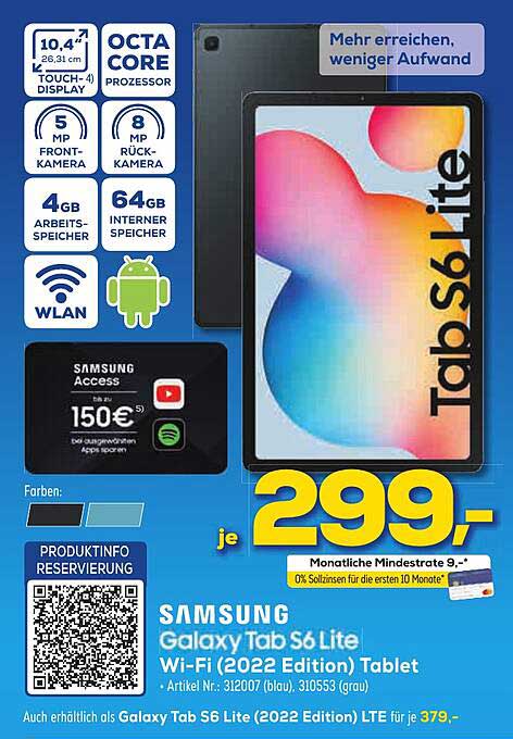 Samsung Galaxy Tab S6 Lite Wi-fi Tablet Angebot bei Berlet