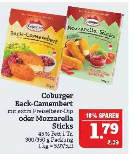 Coburger Back-camembert Oder Mozzarella Sticks Angebot bei Marktkauf ...