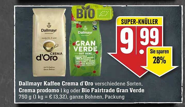 Dallmayr Kaffee Crema D'oro, Crema Prodomo Oder Bio Fairtrade Gran ...