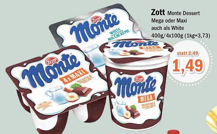 Zott Monte Dessert Mega Oder Maxi Angebot bei Aktiv Irma - 1Prospekte.de