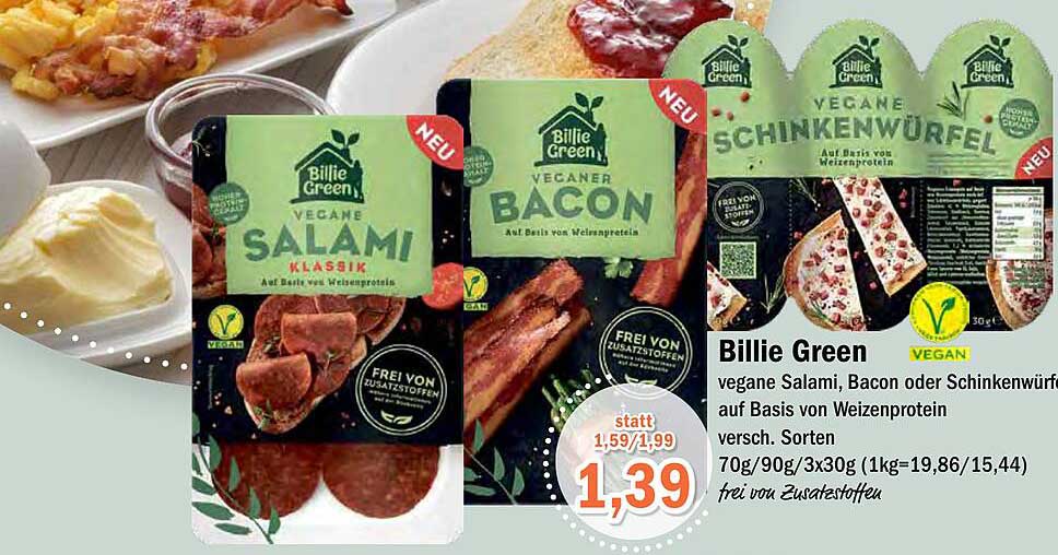 Billie Green Vegane Salami, Bacon Oder Schinkenwürfel Angebot bei Aktiv ...