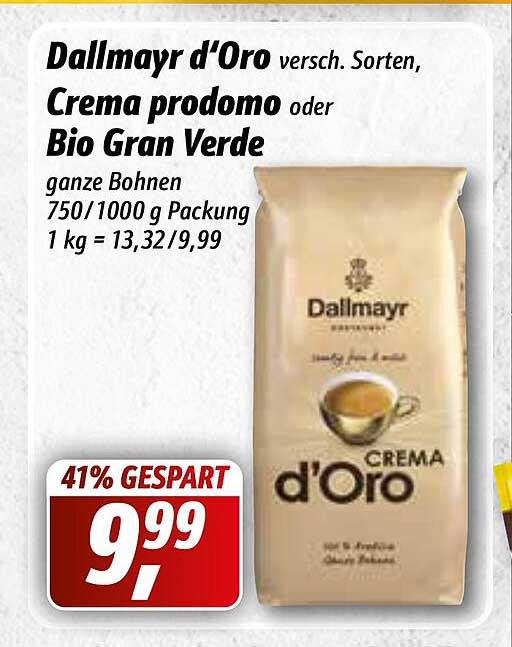 Dallmayr D'oro, Crema Prodomo Oder Bio Gran Verde Angebot bei Simmel ...