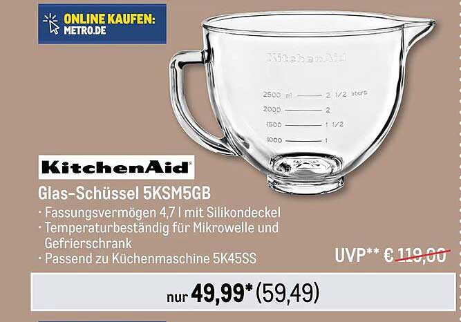 Kitchenaid Glas-schüssel 5ksm5gb Angebot bei METRO - 1Prospekte.de