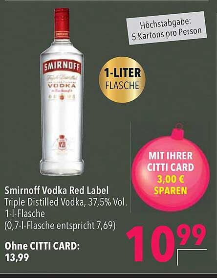 Smirnoff Vodka Red Label Angebot bei CITTI Markt - 1Prospekte.de