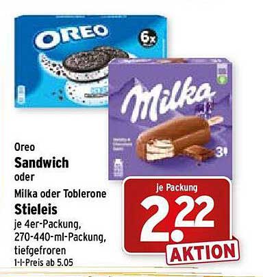 Oreo Sandwich Oder Milka Oder Toblerone Stieleis Angebot bei Wasgau ...