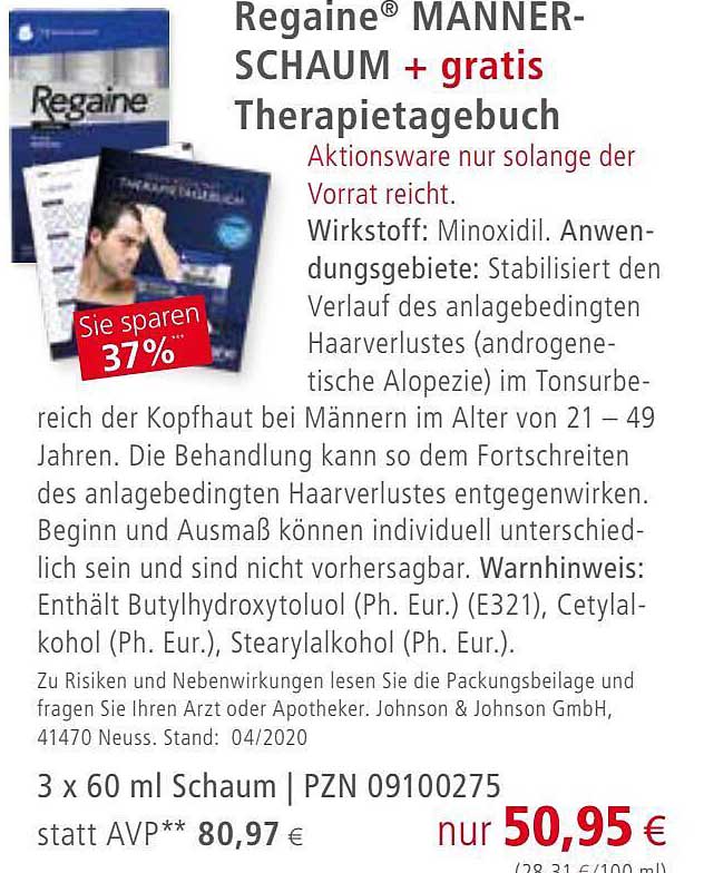 Regaine Mannerschaum + Gratis Therapietagebuch Angebot bei Apotal ...