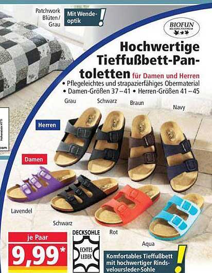 Biofun Hochwertige Tieffußbett-pantoletten Angebot bei NORMA ...
