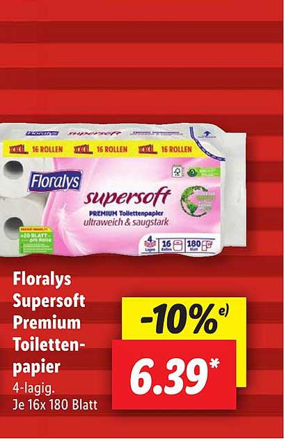 Floralys Supersoft Premium Toilettenpapier Angebot bei Lidl - 1Prospekte.de