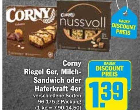 Corny Riegel 6er, Milch-sandwich Oder Haferkraft 4er Angebot bei ...