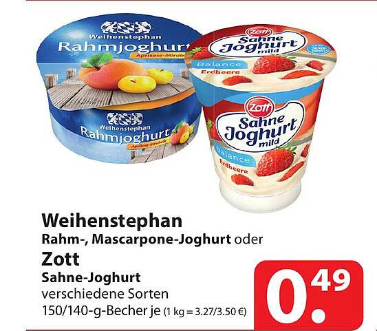 Weihenstephan Rahm-, Mascarpone-joghurt Oder Zott Sahne-joghurt Angebot ...
