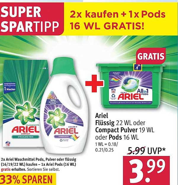Ariel Flüssig Oder Compact Pulver Oder Pods Angebot bei ROSSMANN ...