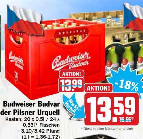 Budweiser Budvar Der Pilsner Urquell Angebot bei Hit - 1Prospekte.de