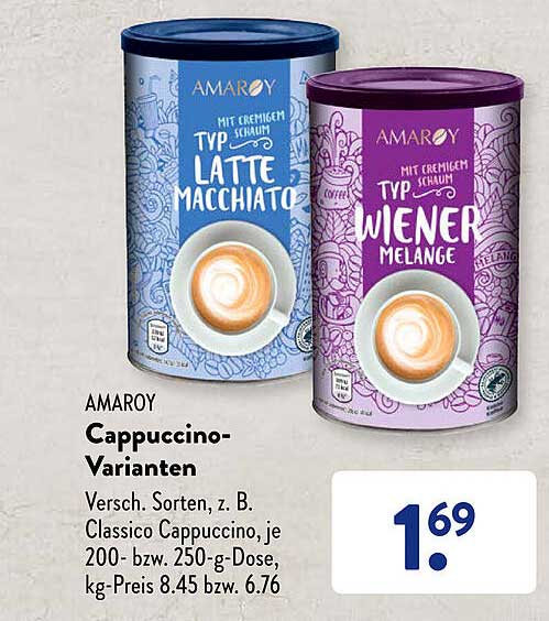 Amaroy Cappuccino-varianten Versch. Sorten Angebot bei ALDI SÜD ...