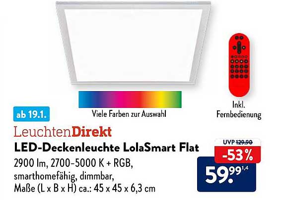 Leuchten Direkt Led-deckenleuchte Lolasmart Flat Angebot bei ALDI Nord