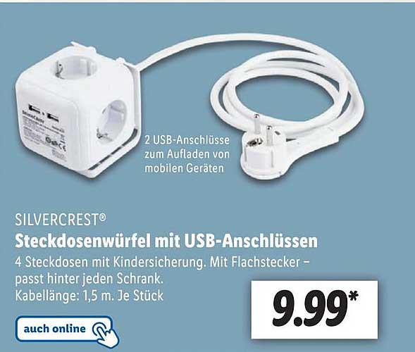 Silvercrest Steckdosenwürfel Mit Usb-anschlüssen Angebot bei Lidl ...