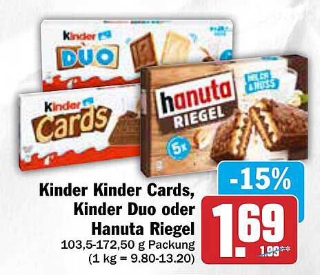 Kinder Kinder Cards, Kinder Duo Oder Hanuta Riegel Angebot bei AEZ ...