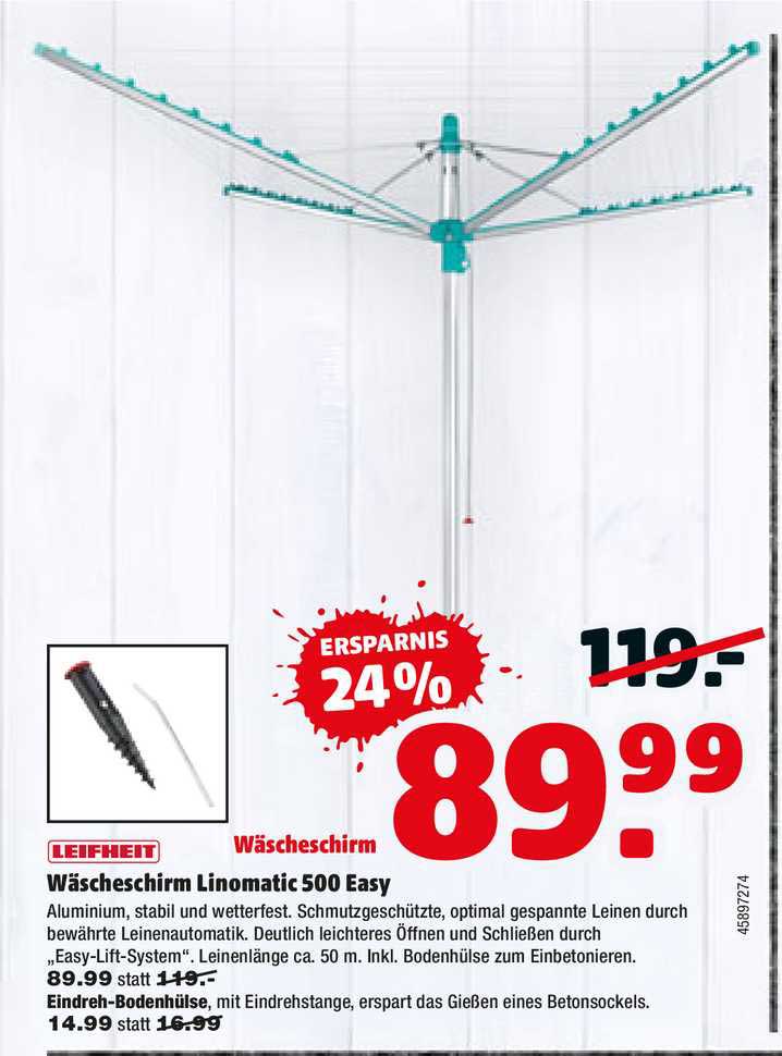 Leifheit Wäscheschirm Linomatic 500 Easy Angebot bei Hagebaumarkt ...