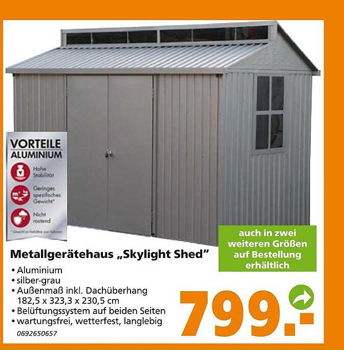 Metallgerätehaus „skylight Shed” Angebot bei Globus Baumarkt ...