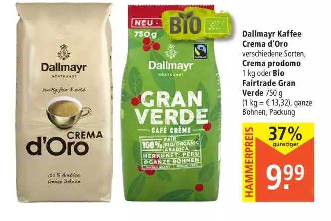 Dallmayr Kaffee Crema D'oro, Crema Prodomo Oder Bio Fairtrade Gran ...