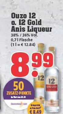 Ouzo 12 O. 12 Gold Anis Liqueur Angebot bei Trinkgut