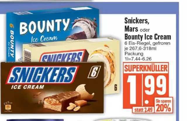 Snickers, Mars Oder Bounty Ice Cream Angebot bei EDEKA - 1Prospekte.de