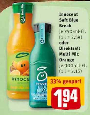Innocent Saft Blue Break Oder Direktsaft Multi Mix Orange Angebot bei ...