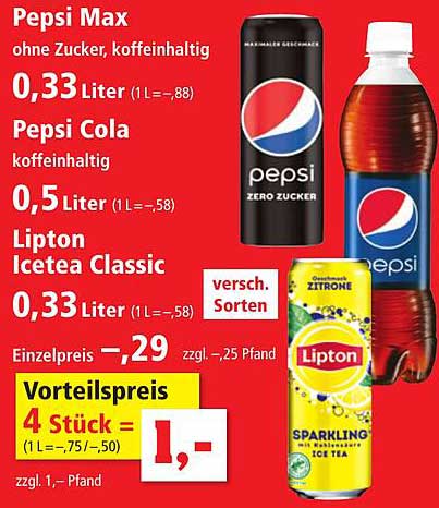 Pepsi Max Pepsi Cola Koffeinhaltig Lipton Icetea Classic Angebot bei ...