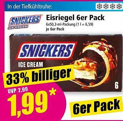 Snickers Eisriegel 6er Pack Angebot bei NORMA - 1Prospekte.de