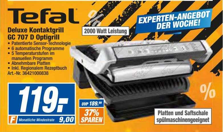 Tefal Deluxe Kontaktgrill Gc 707 D Optigrill Angebot bei Expert Techno ...