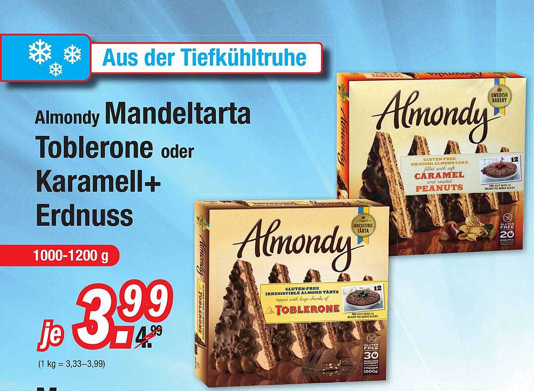 Almondy Mandeltarta Toblerone Oder Karamell+erdnuss Angebot bei Zimmermann - 1Prospekte.de